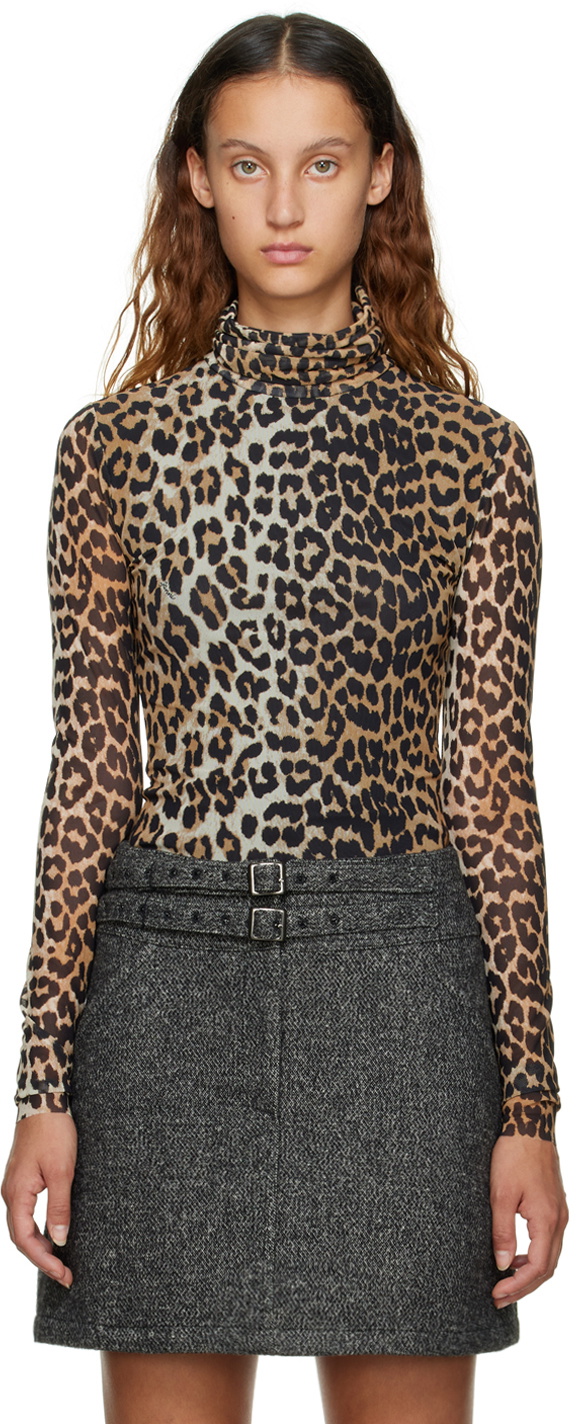 GANNI Tan Printed Turtleneck GANNI