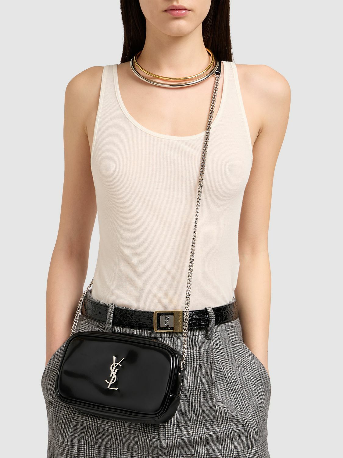 SAINT LAURENT - Mini Lou Shiny Canvas Shoulder Bag Saint Laurent