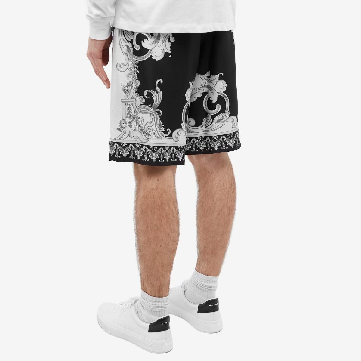Versace Men's Silver Baroque Silk Short in Black/White Versace