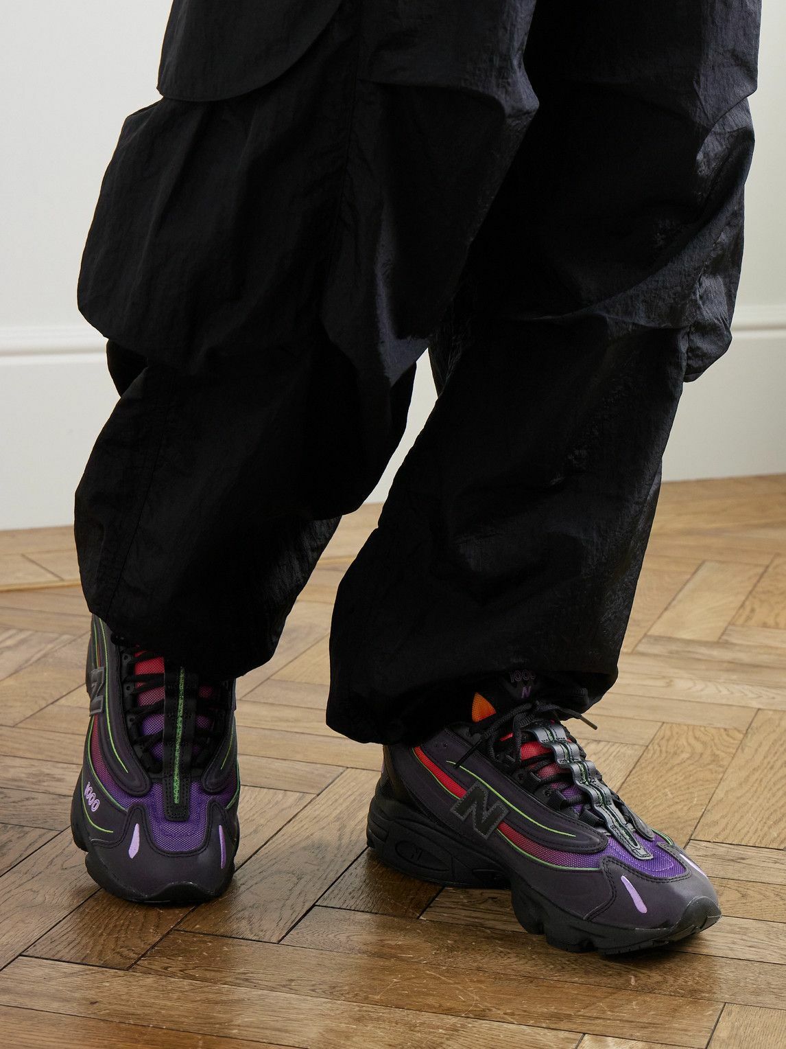 New Balance - M1000 Embroidered Faux Leather and Mesh Sneakers - Black ...