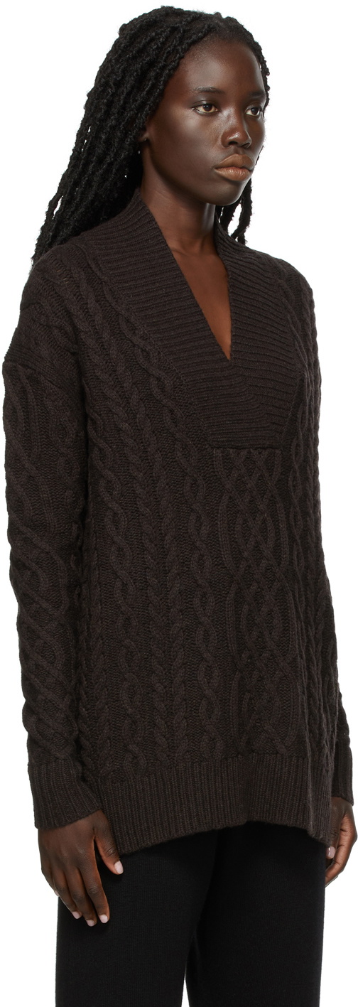 CO Brown Cable Knit V-Neck Sweater CO