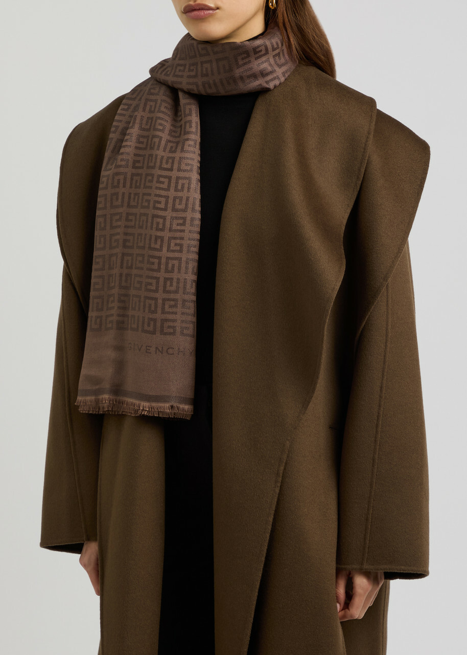 Givenchy Logo-monogrammed Intarsia Silk-blend Scarf - Dark Brown - One ...