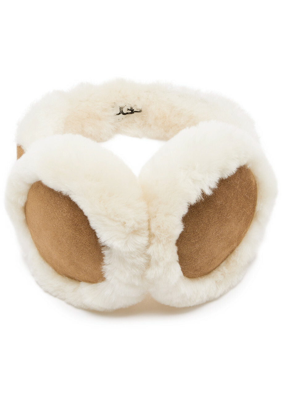 Ugg Shearling Trimmed Suede Bluetooth Earmuffs, Hats, Beige, Lining Ugg