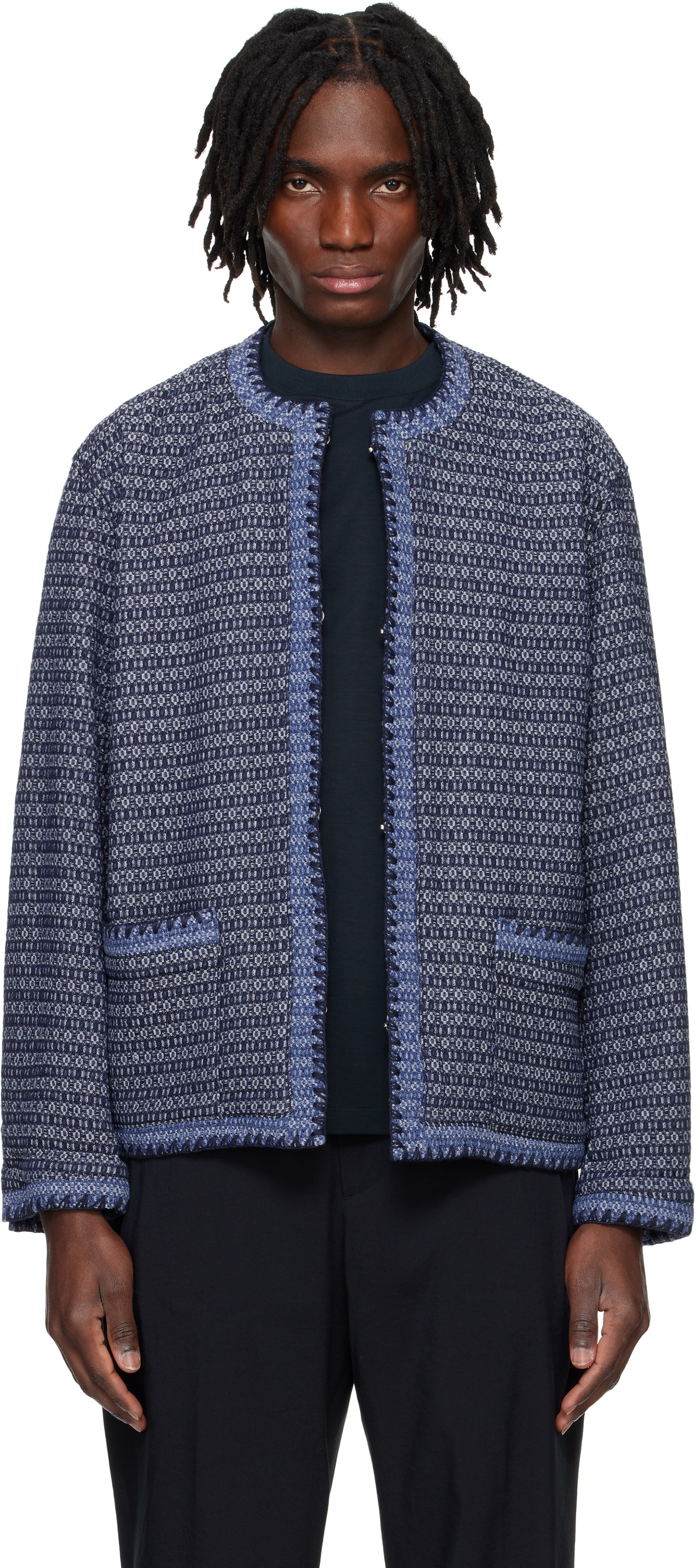 Solid Homme Navy Aztec Round Neck Jacket Solid Homme