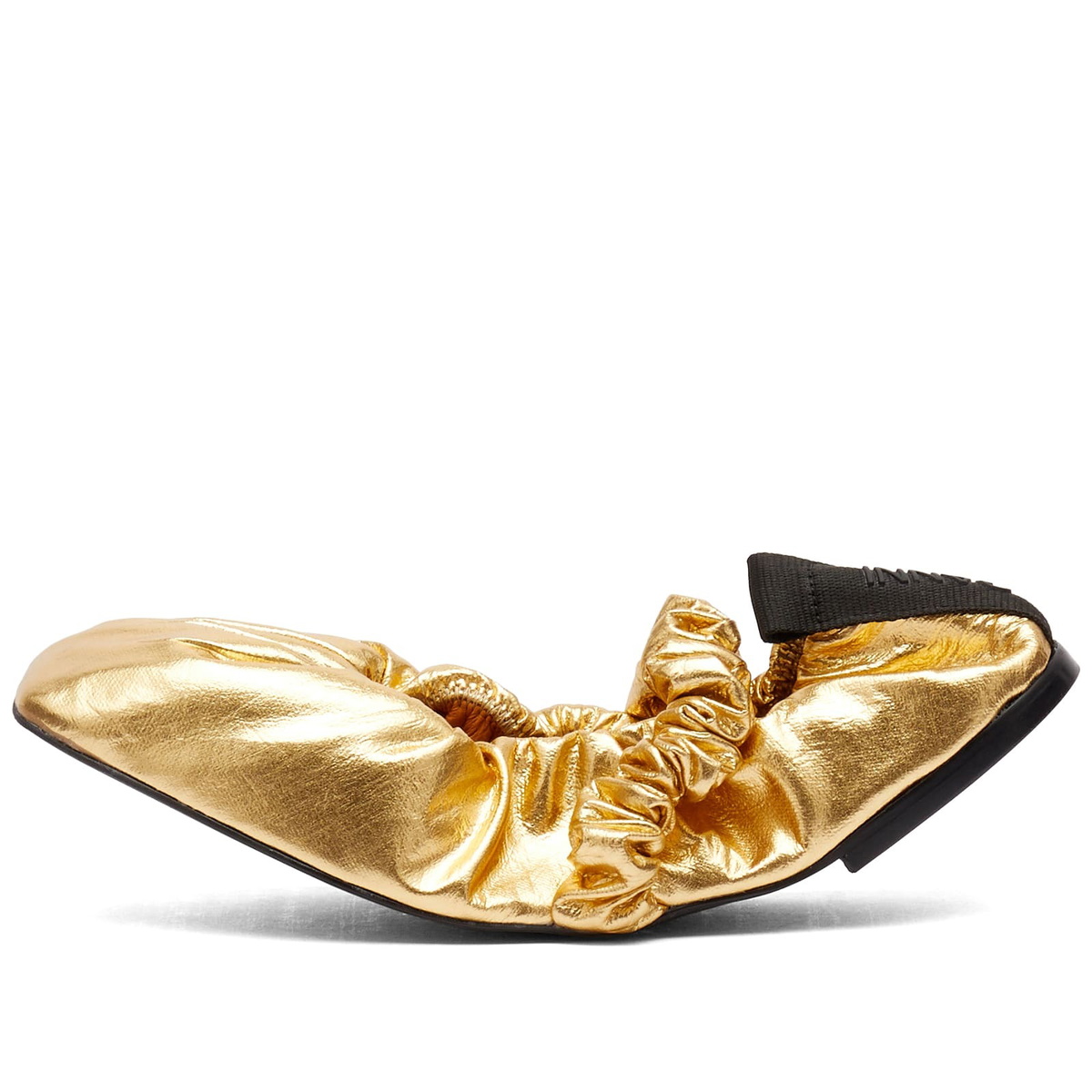 GANNI Women's Square Toe Scrunchie Ballerina in Gold GANNI