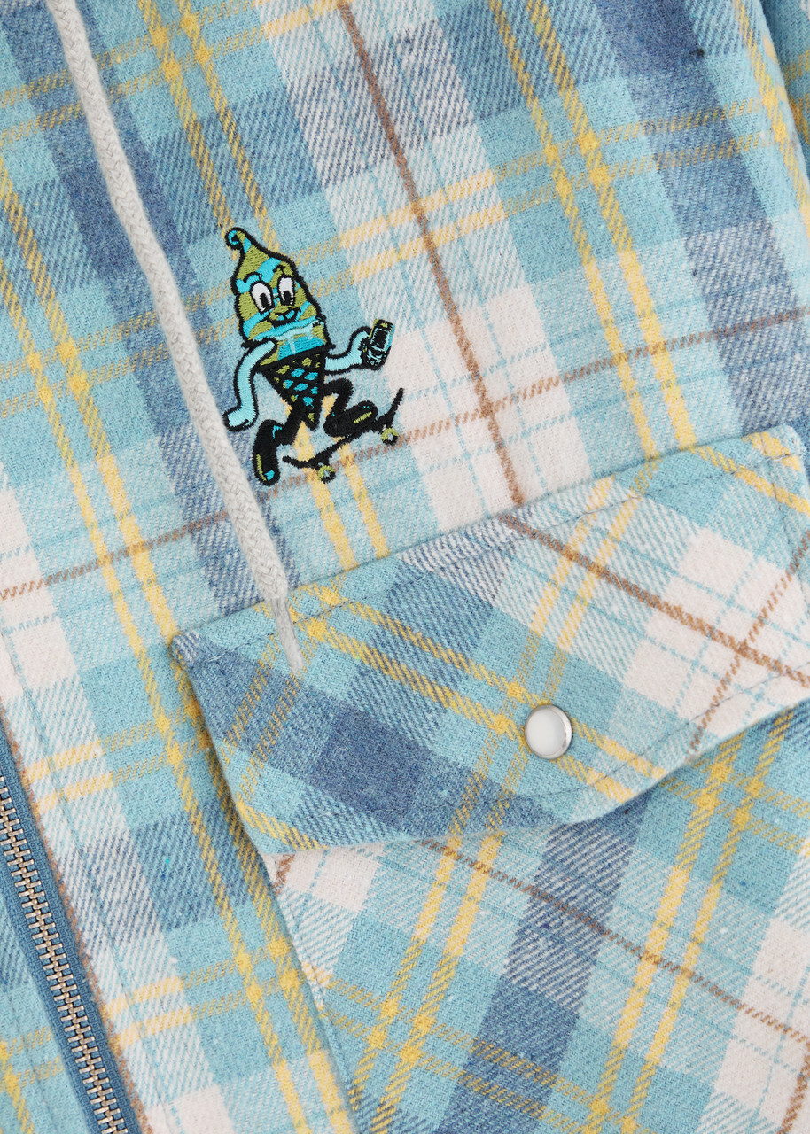 Ice Cream Logo-embroidered Checked Hooded Jacket Blue ICECREAM