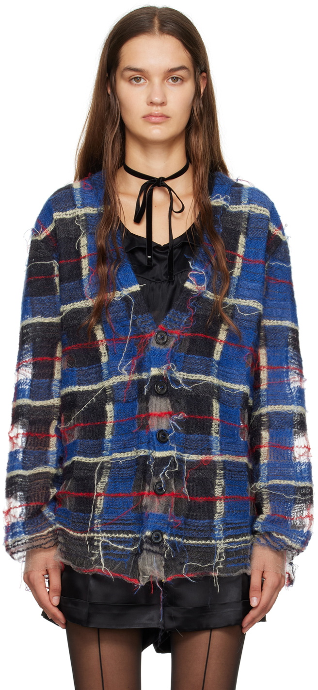 Maison Margiela Blue & Red Distressed Cardigan Maison Margiela