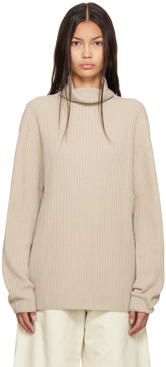 AMOMENTO Beige Ribbed Turtleneck AMOMENTO