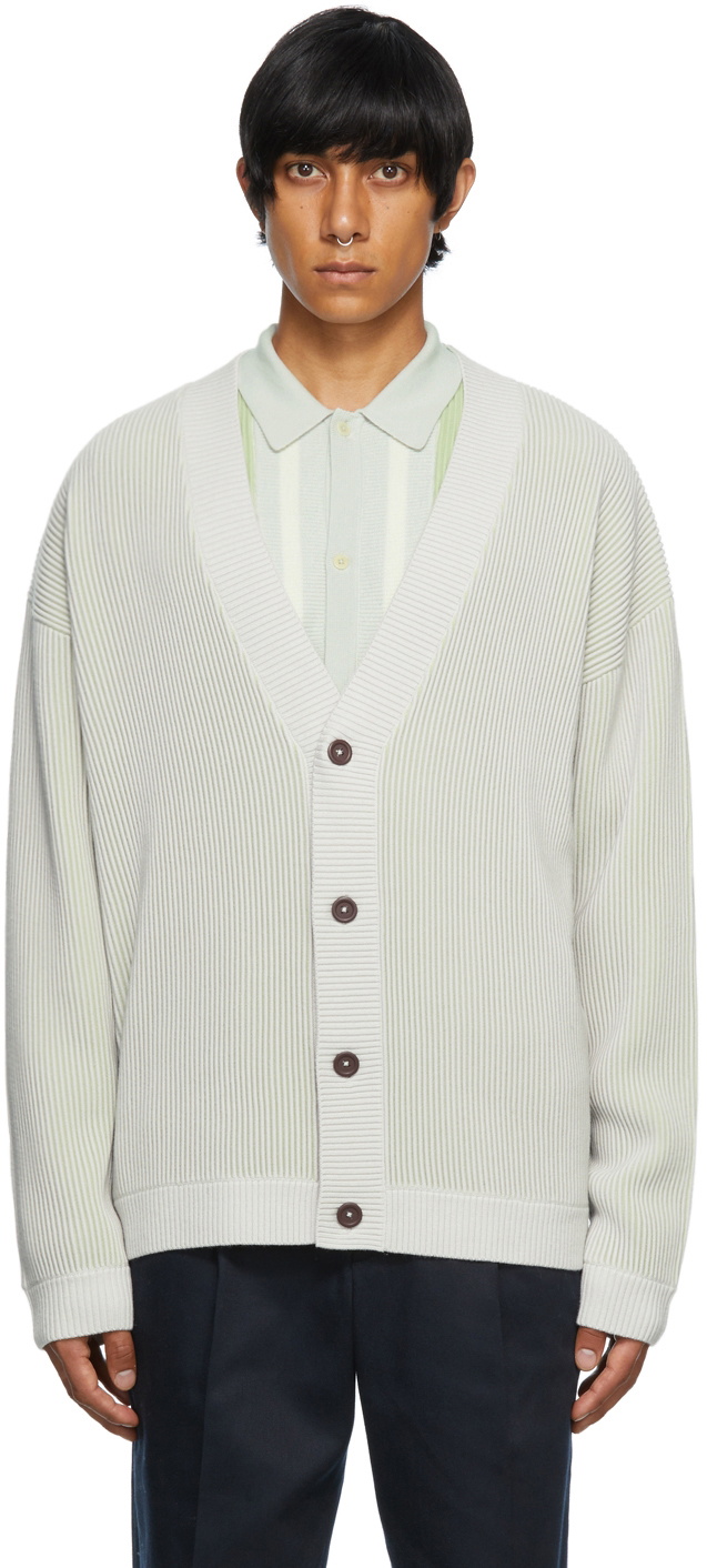 King & Tuckfield Grey & Green Rib Knit Merino Wool Cardigan King and ...