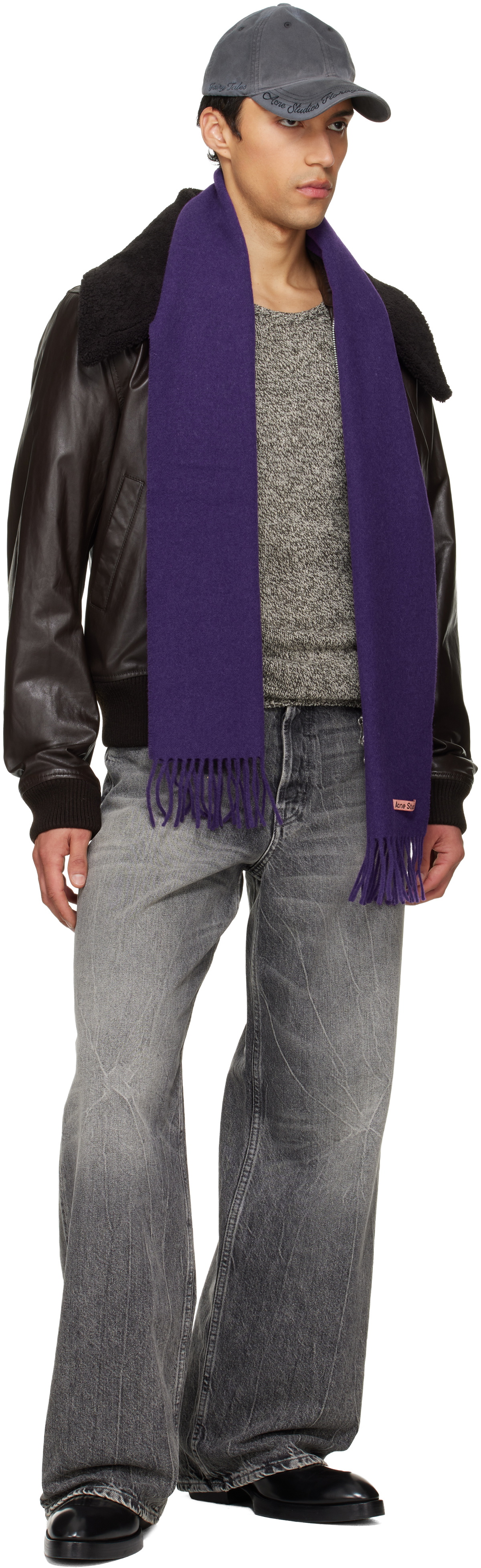 Acne Studios Purple Skinny Fringe Wool Scarf Acne Studios