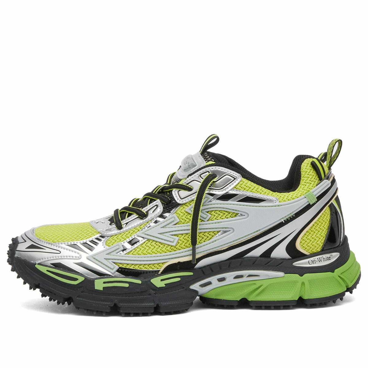 Off-White Men's Ow Be Right Back Sneaker in Silver/Green Fluro Off-White