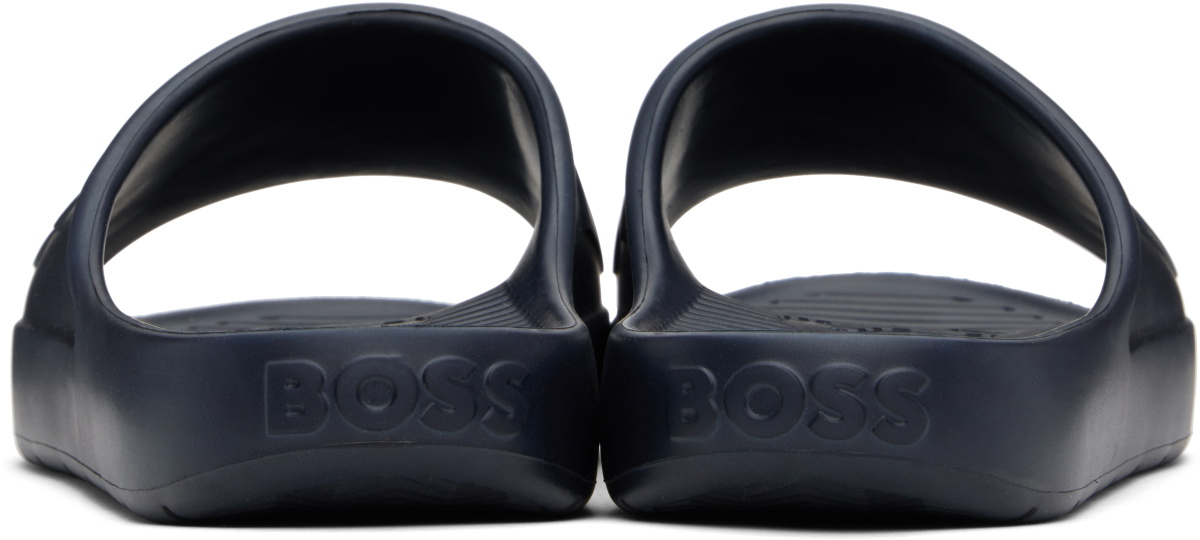 BOSS Navy Embossed Logo Pool Slides BOSS