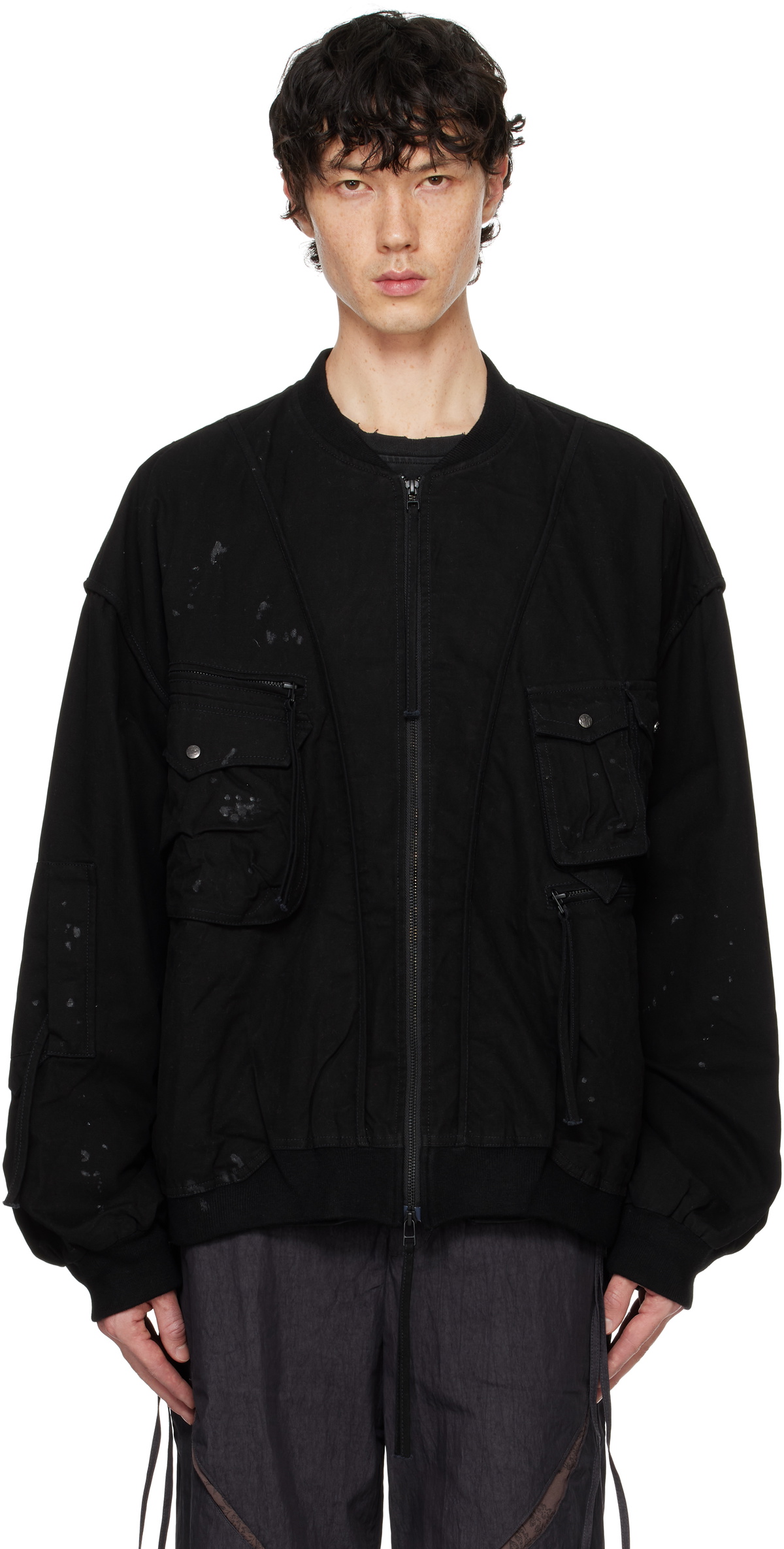 Professor.E Black Parachute Cargo Bomber Jacket Professor.E