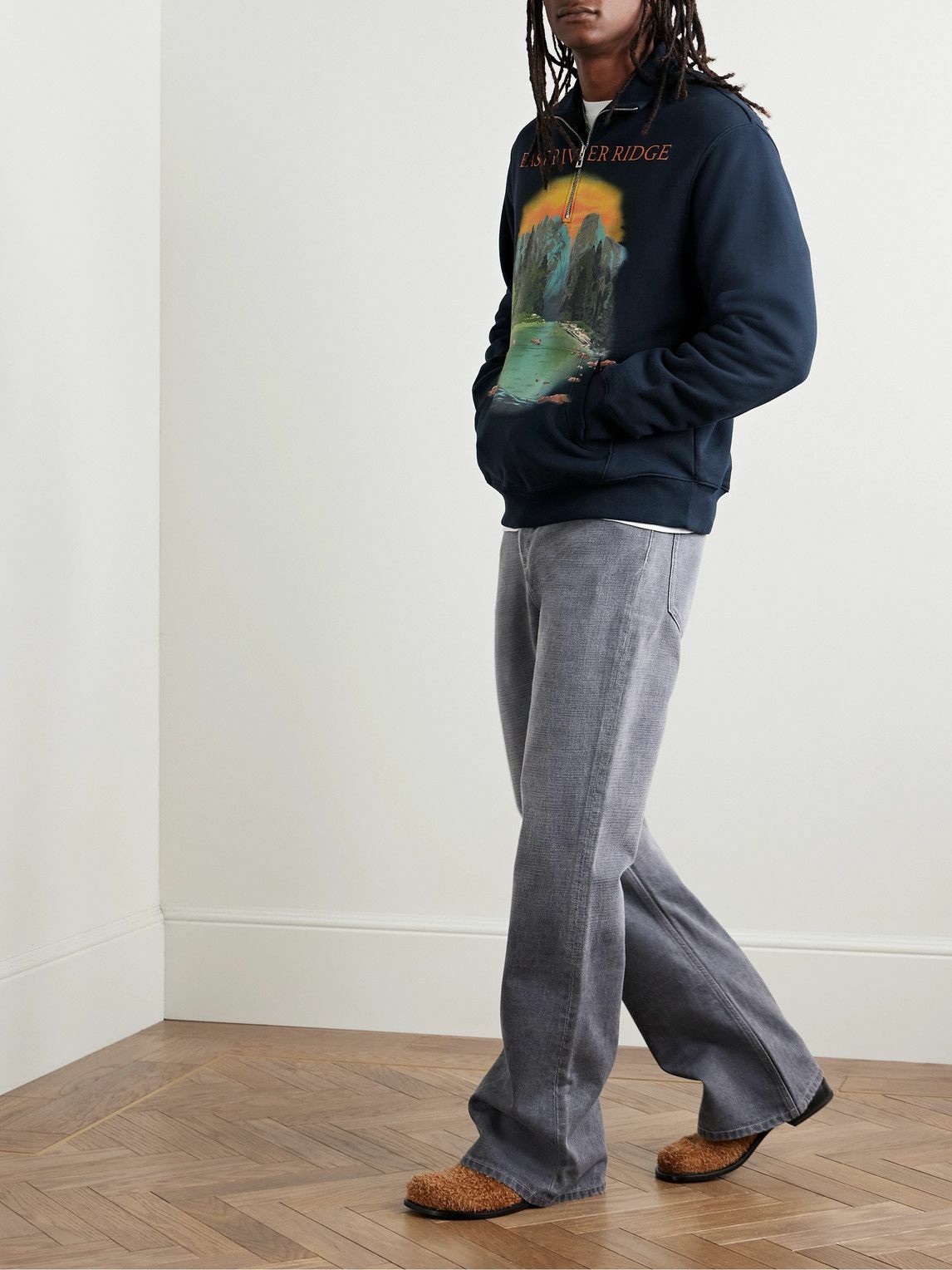 LOEWE - Printed Cotton-Jersey Half-Zip Sweatshirt - Blue Loewe