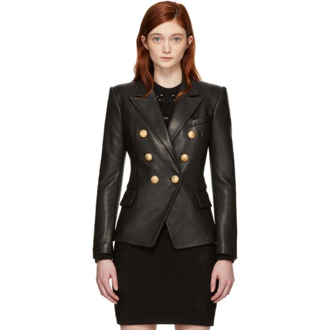 Balmain Black Leather Six-Button Blazer Balmain