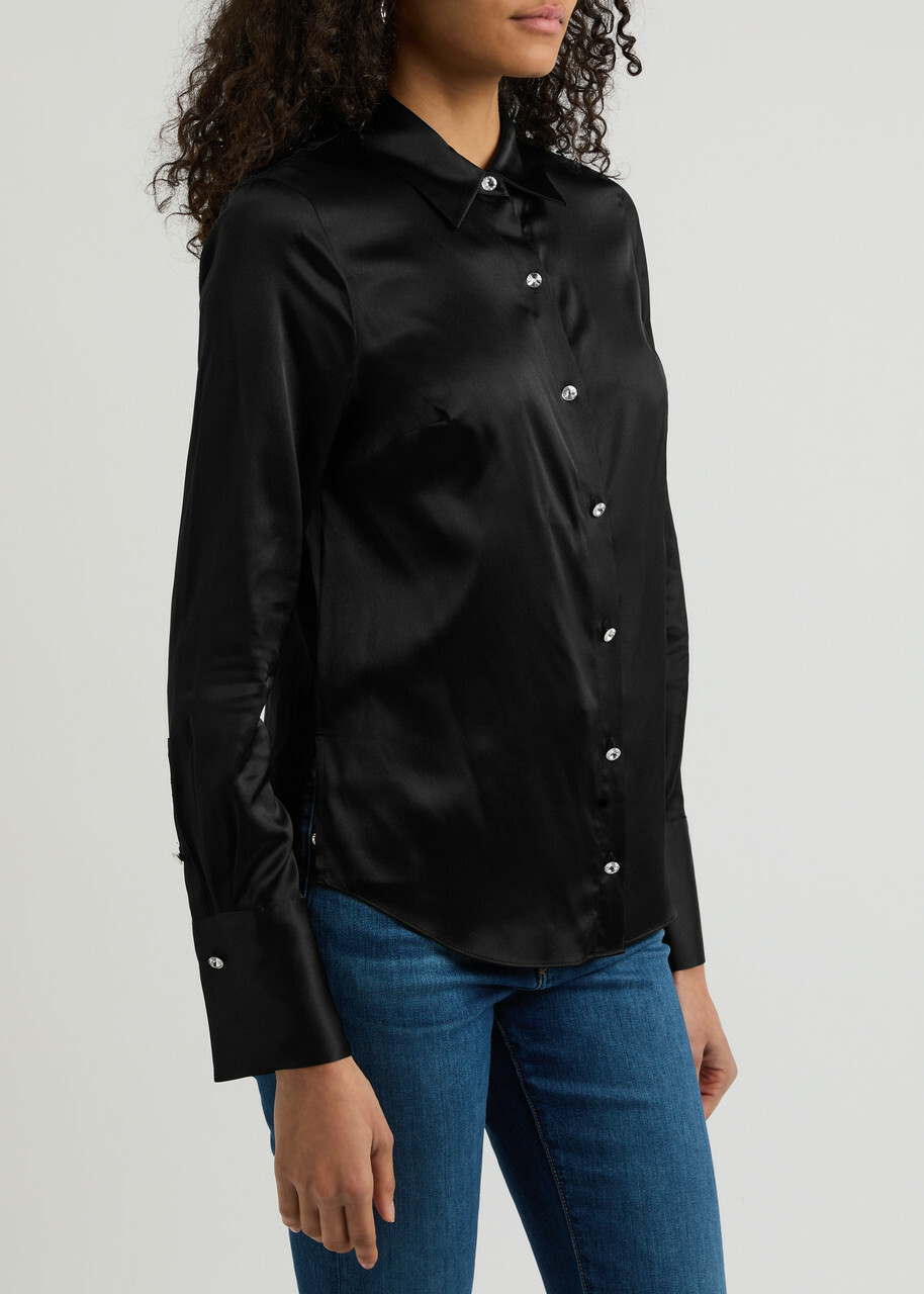 Veronica Beard Monique Crystal-embellished Silk-blend Satin Shirt Black ...