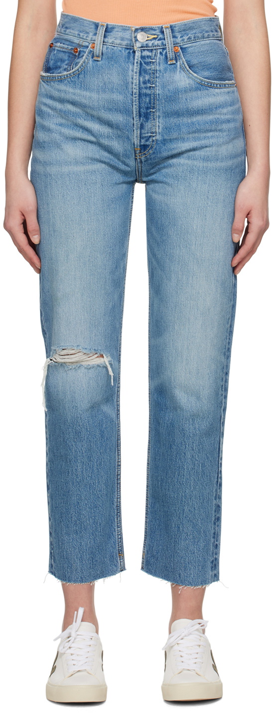 Re/Done Blue 70s Stove Pipe Jeans Re/Done