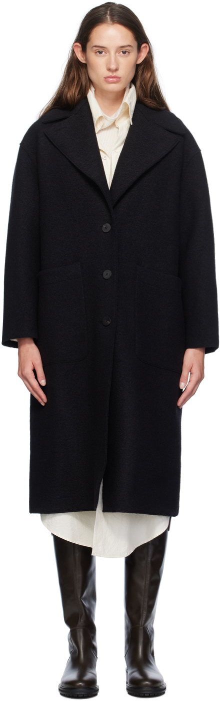 Harris Wharf London Black Boiled Wool Greatcoat Harris Wharf London