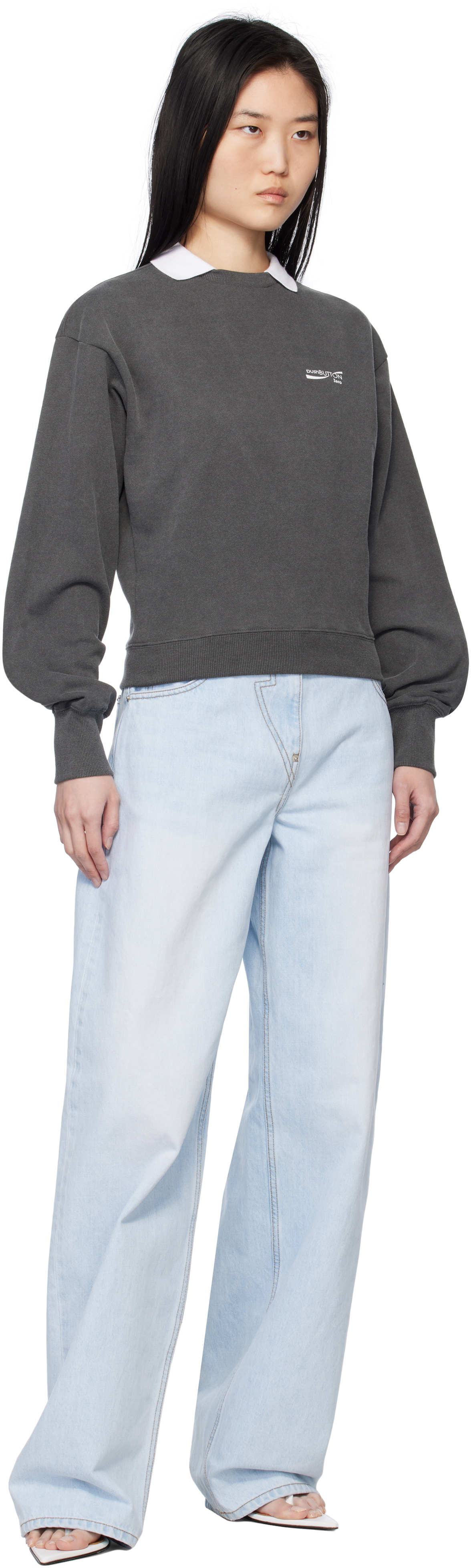Pushbutton Gray Standard Collar Sweatshirt Pushbutton