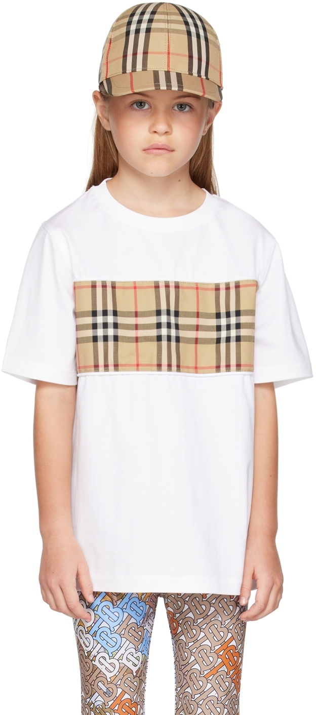 Burberry Kids White Check Panel T-Shirt Burberry
