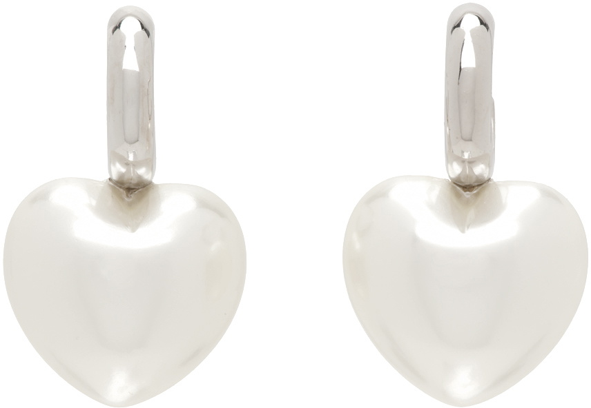 Simone Rocha Silver Pearl Heart Earrings Simone Rocha