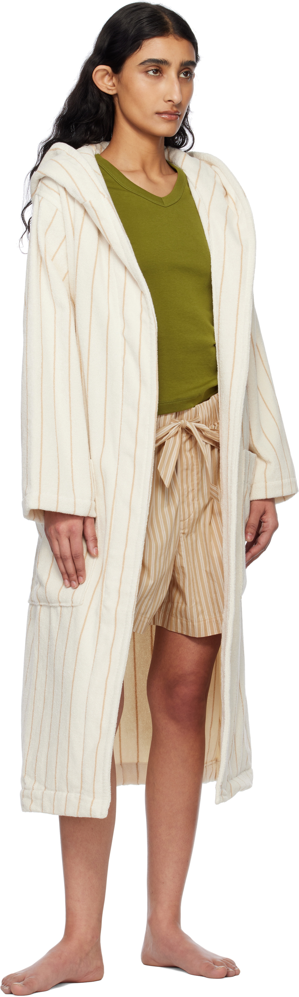 Tekla Beige & Tan Terry Hooded Bathrobe Tekla Fabrics