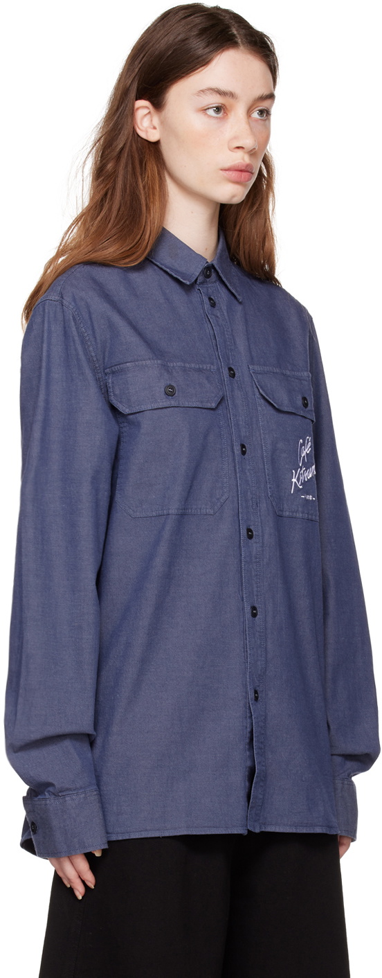 Maison Kitsuné Blue Café Kitsune Edition Embroidered Shirt Maison Kitsune