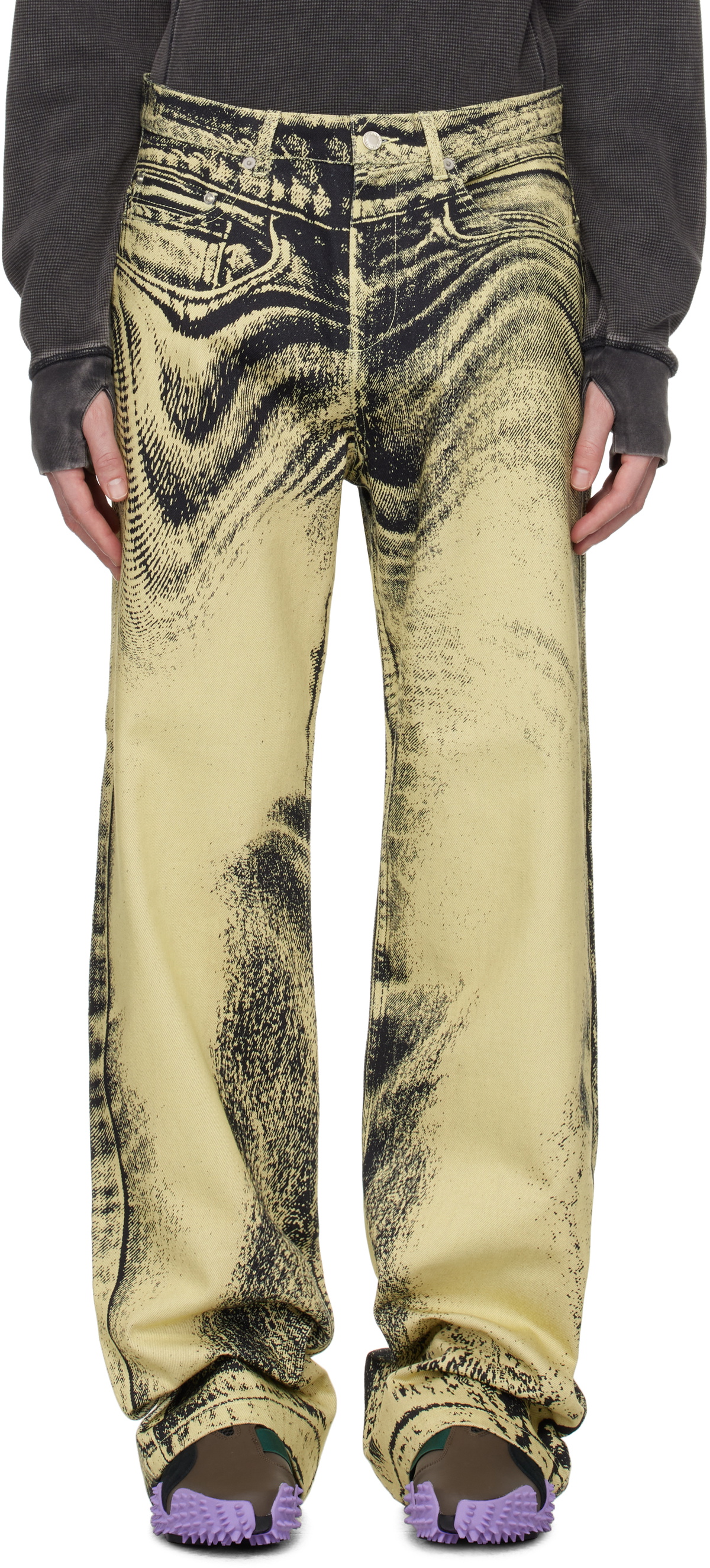 CAMPERLAB Yellow & Black Distorted Print Denim Jeans CamperLab