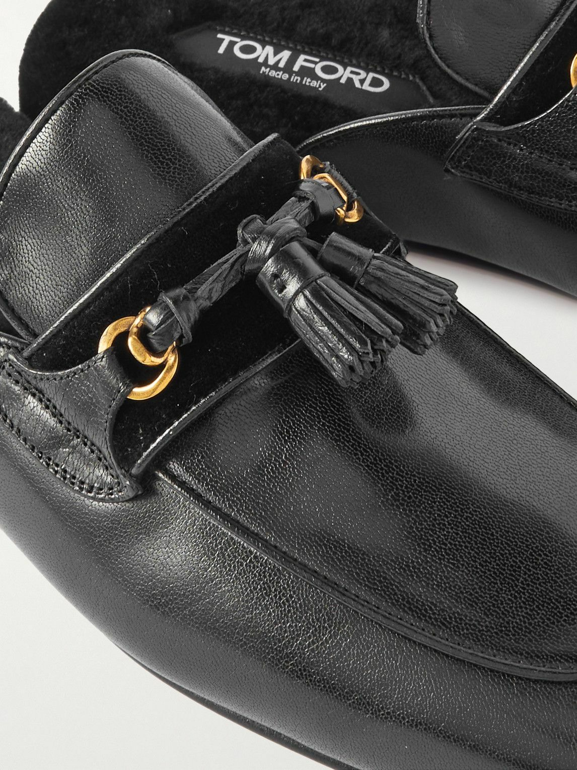 TOM FORD - Stephan Shearling-Lined Leather Tasselled Slippers - Black ...