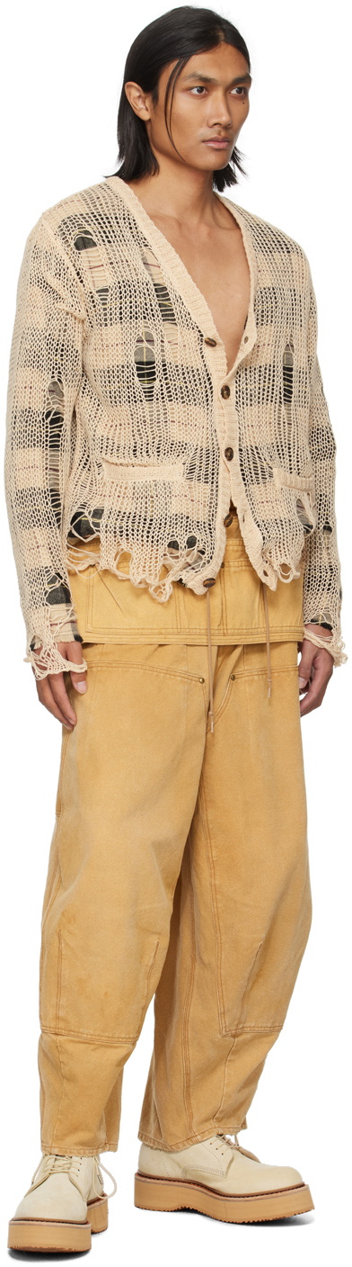 R13 Beige Overlay Distressed Cardigan R13