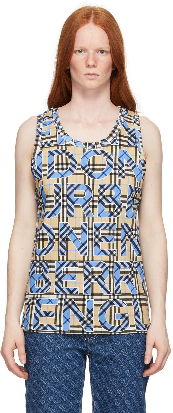Burberry Beige Check Logo Lisbon Tank Top Burberry