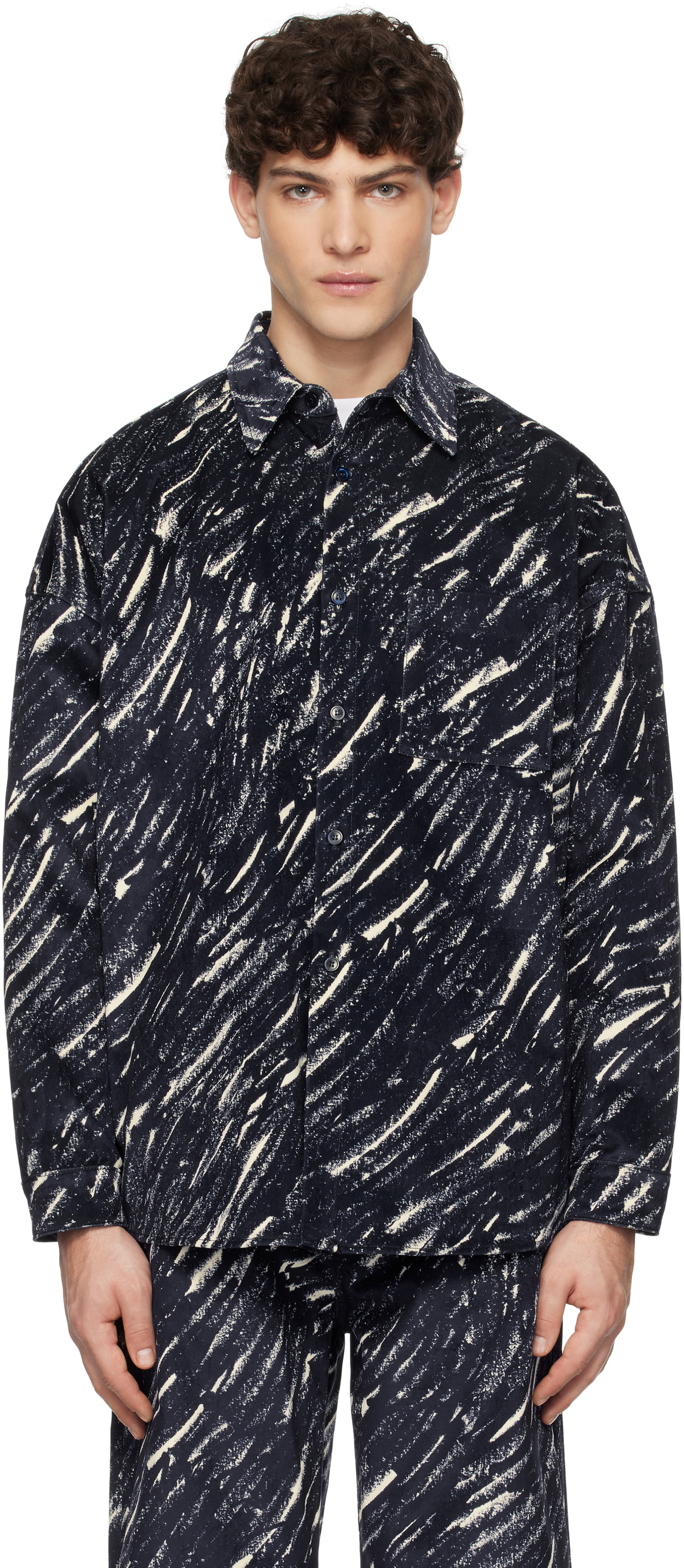 Marni Blue Flocked Denim Oversized Shirt Marni