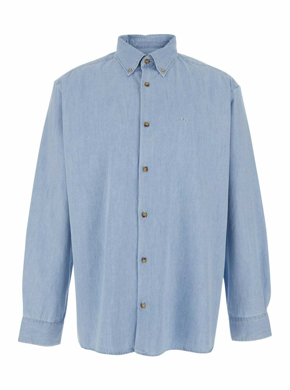 A.P.C. mathia Light Blue Shirt With Classic Collar And Logo Lettering ...