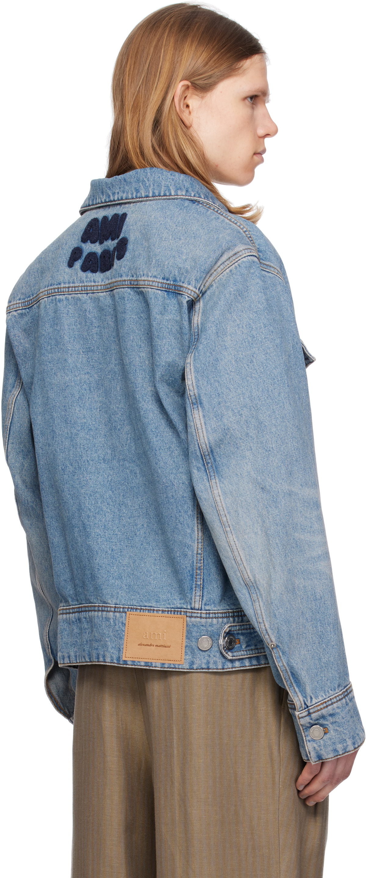 AMI Paris Blue Cotton 'Ami Paris' Denim Trucker Jacket AMI