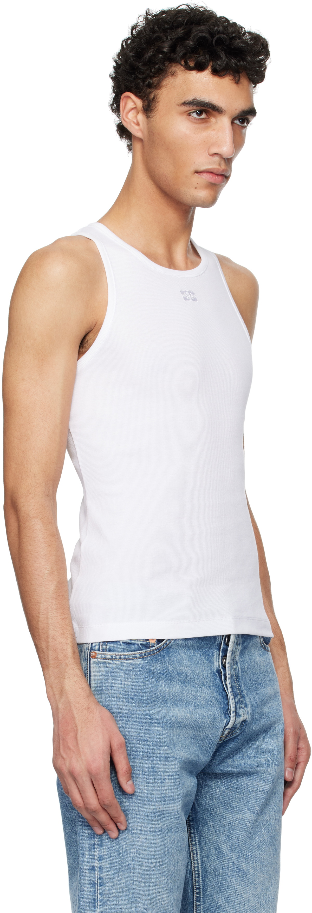 GANNI White Soft Cotton Rib Tank Top GANNI