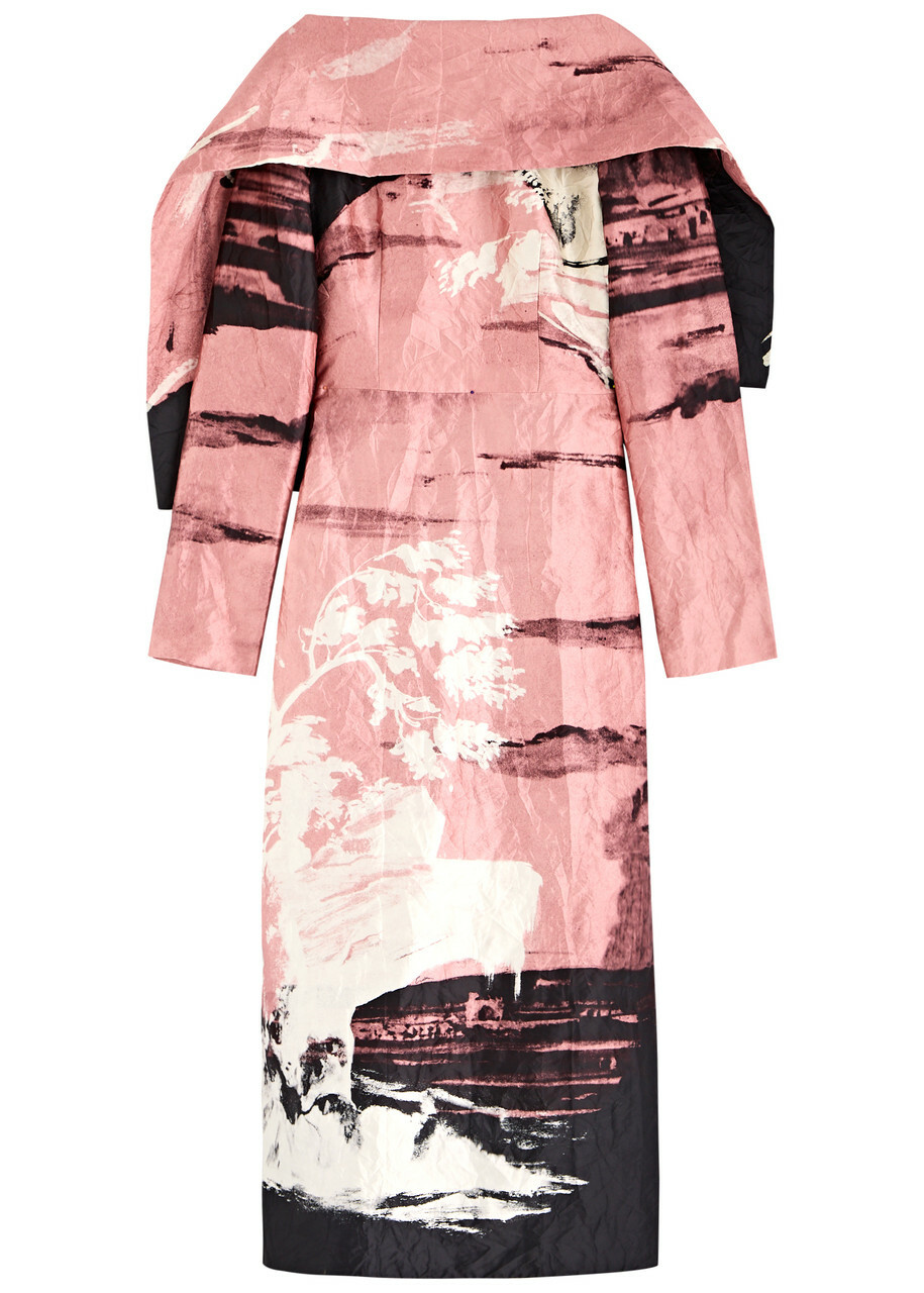 Erdem Printed Cape-effect Satin Midi Dress Multi Print Erdem
