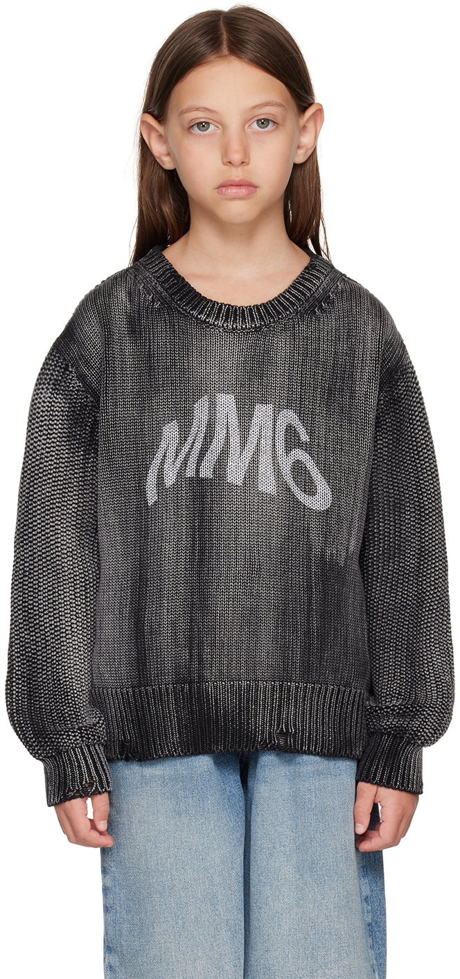 MM6 Maison Margiela Kids Gray Distressed Sweater MM6 Maison Margiela