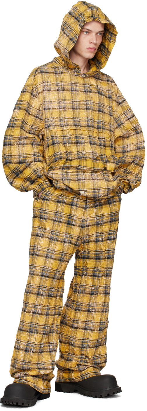 We11done Yellow Crinkled Check Hoodie We11done
