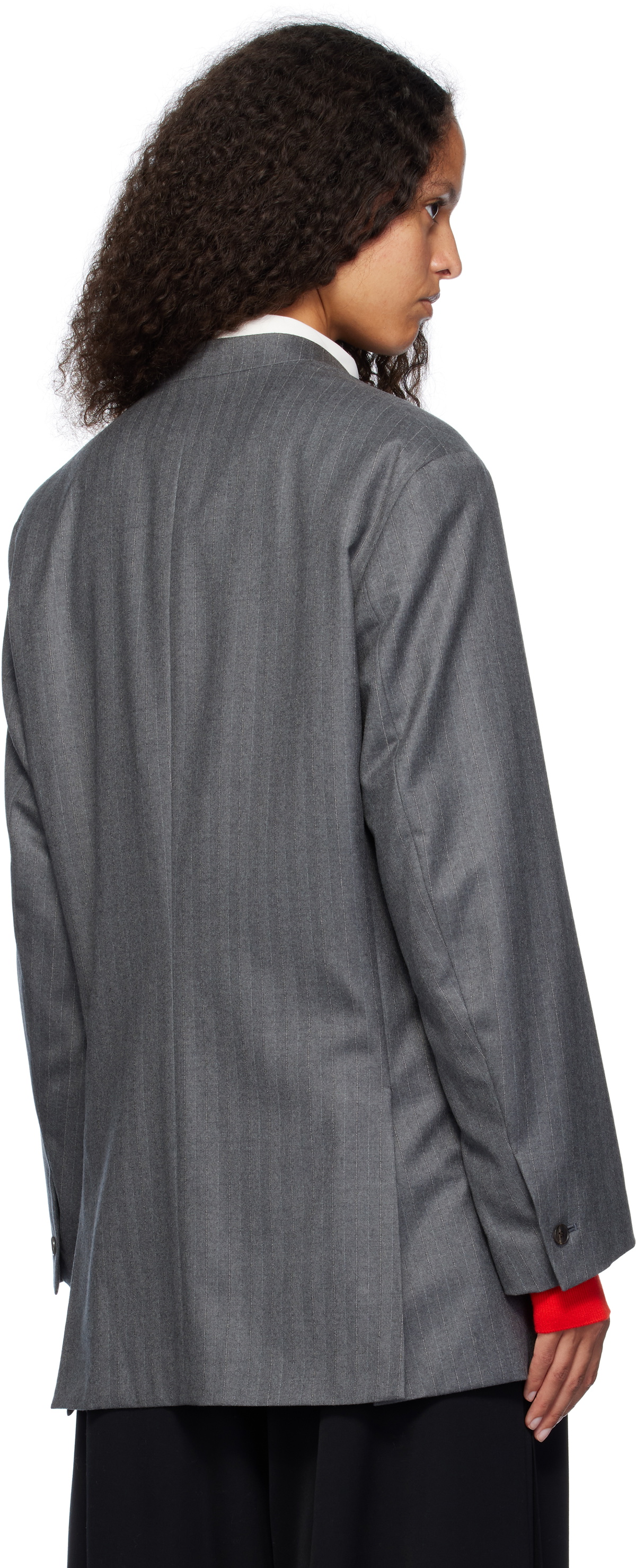 AURALEE Gray Wool Fulling Flannel Stripe Blazer Auralee