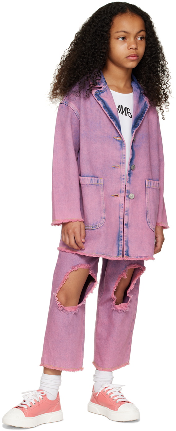 MM6 Maison Margiela Kids Pink Faded Denim Jacket MM6 Maison Margiela