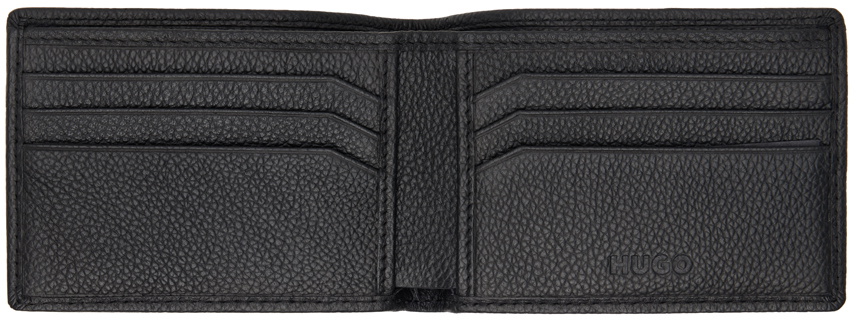 Hugo Black Leather All-Over Stacked Logos Wallet Hugo Boss