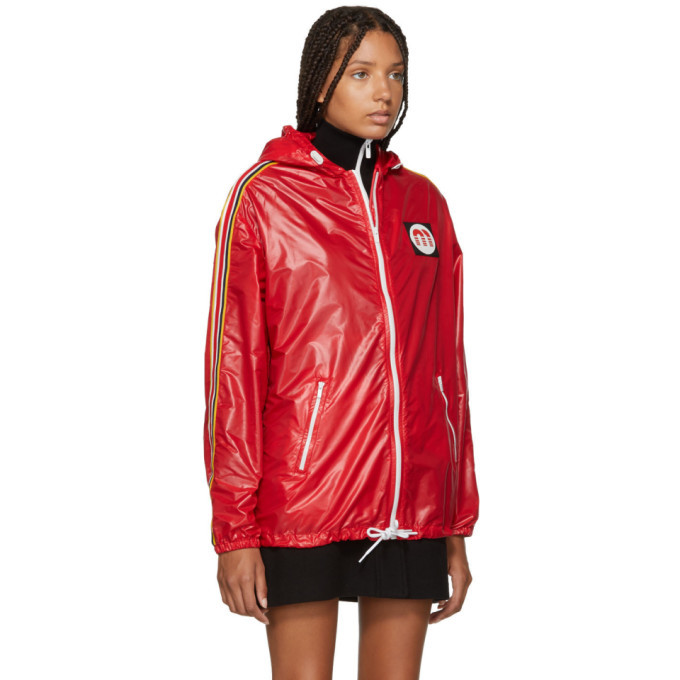 Miu Miu Red Nylon Logo Patch Jacket Miu Miu