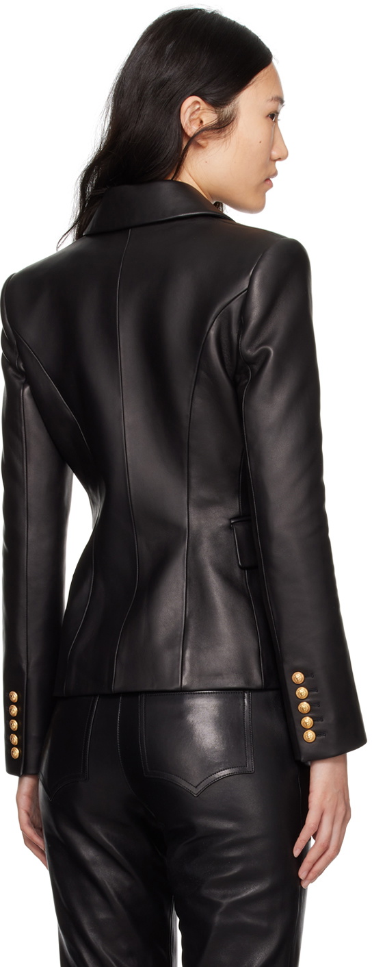 Balmain Black 6-Button Leather Jacket Balmain
