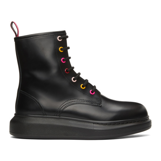 Alexander McQueen Black Rainbow Eyelets Hybrid Combat Boots Alexander ...