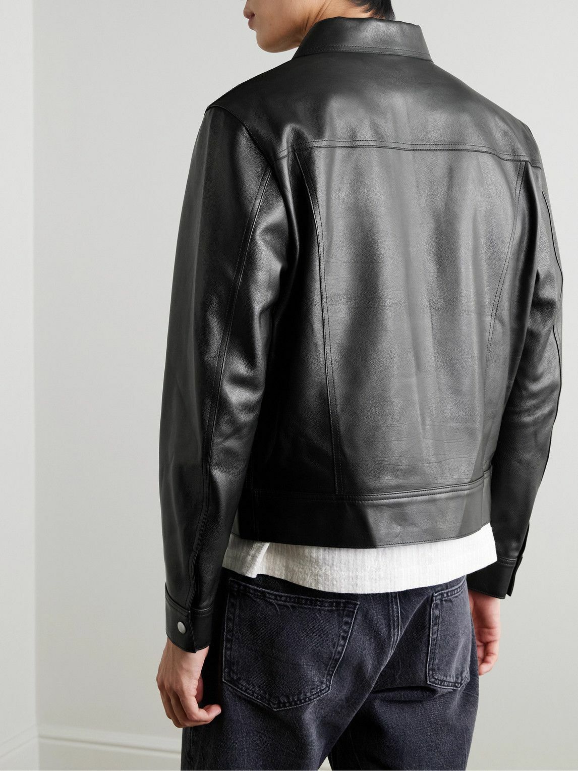 FRAME - Leather Trucker Jacket - Black Frame Denim