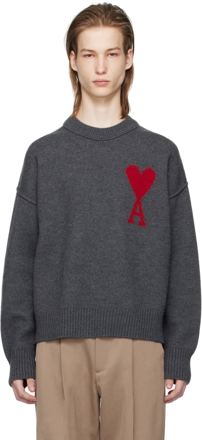 AMI Paris Gray Ami de Cœur Sweater AMI