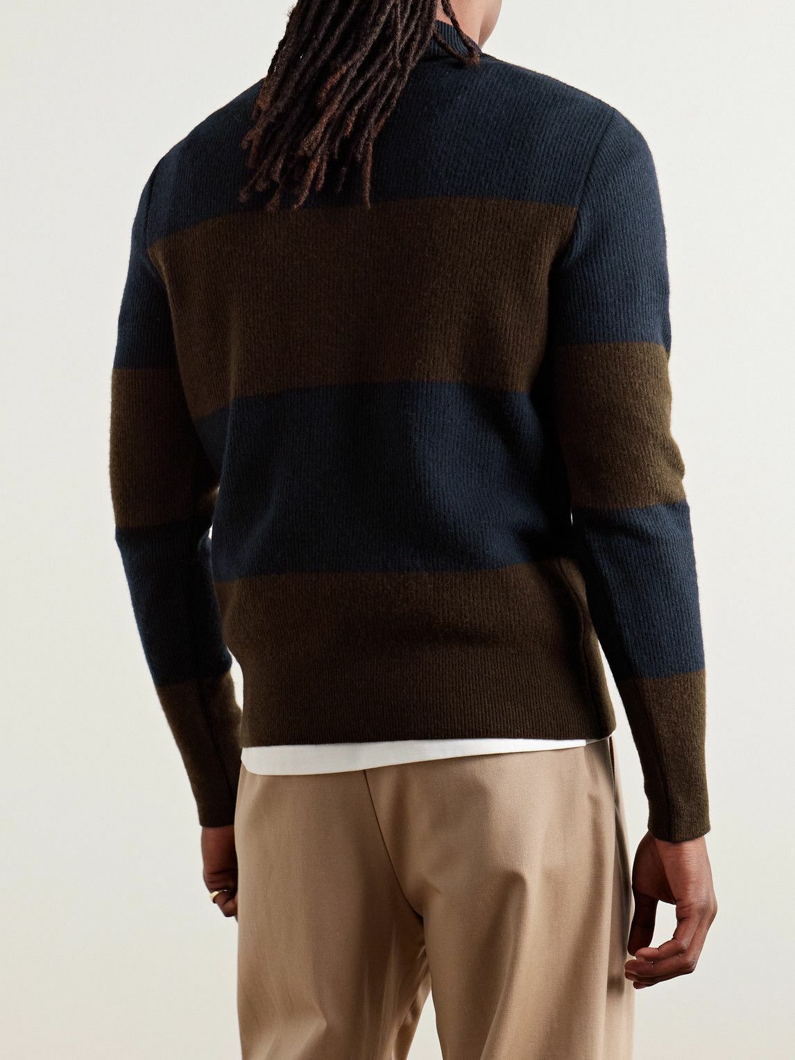 Oliver Spencer - Wren Striped Ribbed Wool Polo Shirt - Brown Oliver Spencer