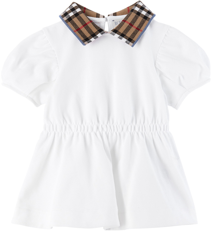 Burberry Baby White Check Collar Dress Burberry