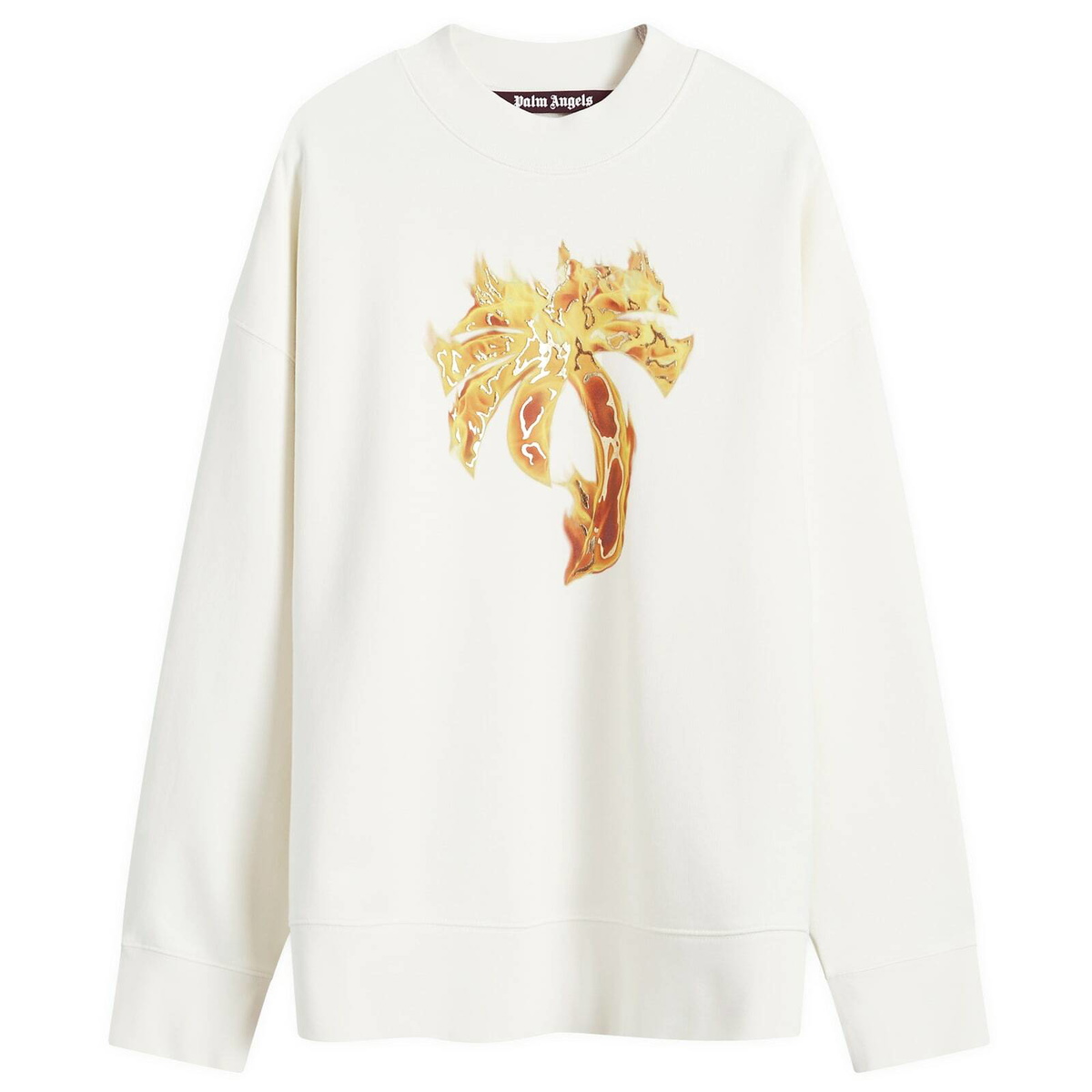 Palm Angels Men's Burning Palm Crew Sweat in White Palm Angels