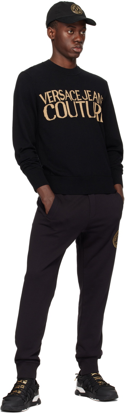 Versace Jeans Couture Black & Gold Intarsia Sweater Versace